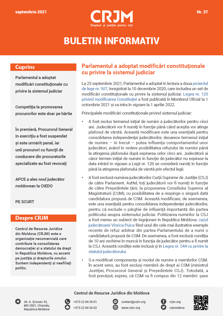 Buletin Informativ nr. 37 (septembrie 2021) - CRJM