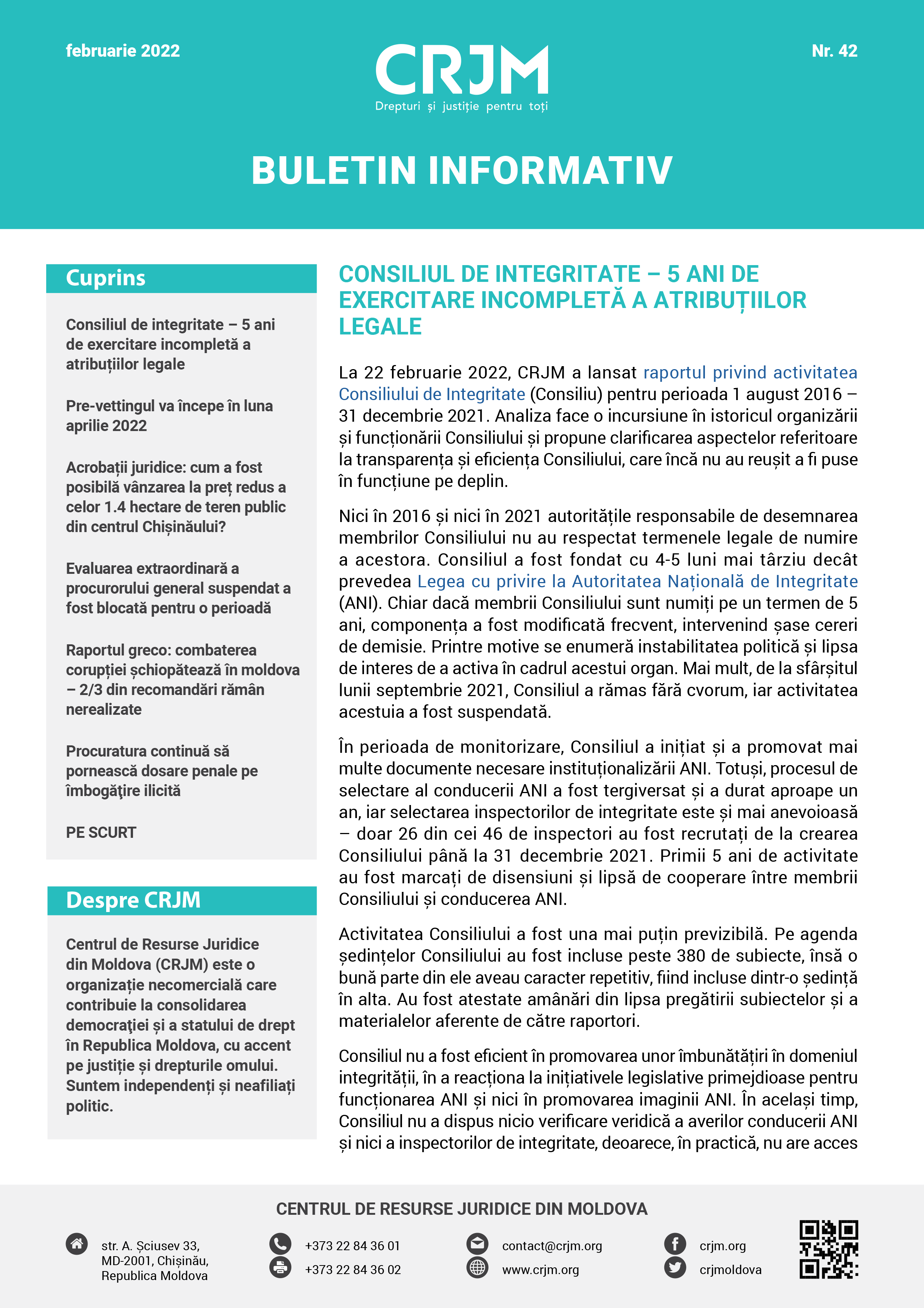 Buletin Informativ nr. 42 (februarie 2022) - CRJM