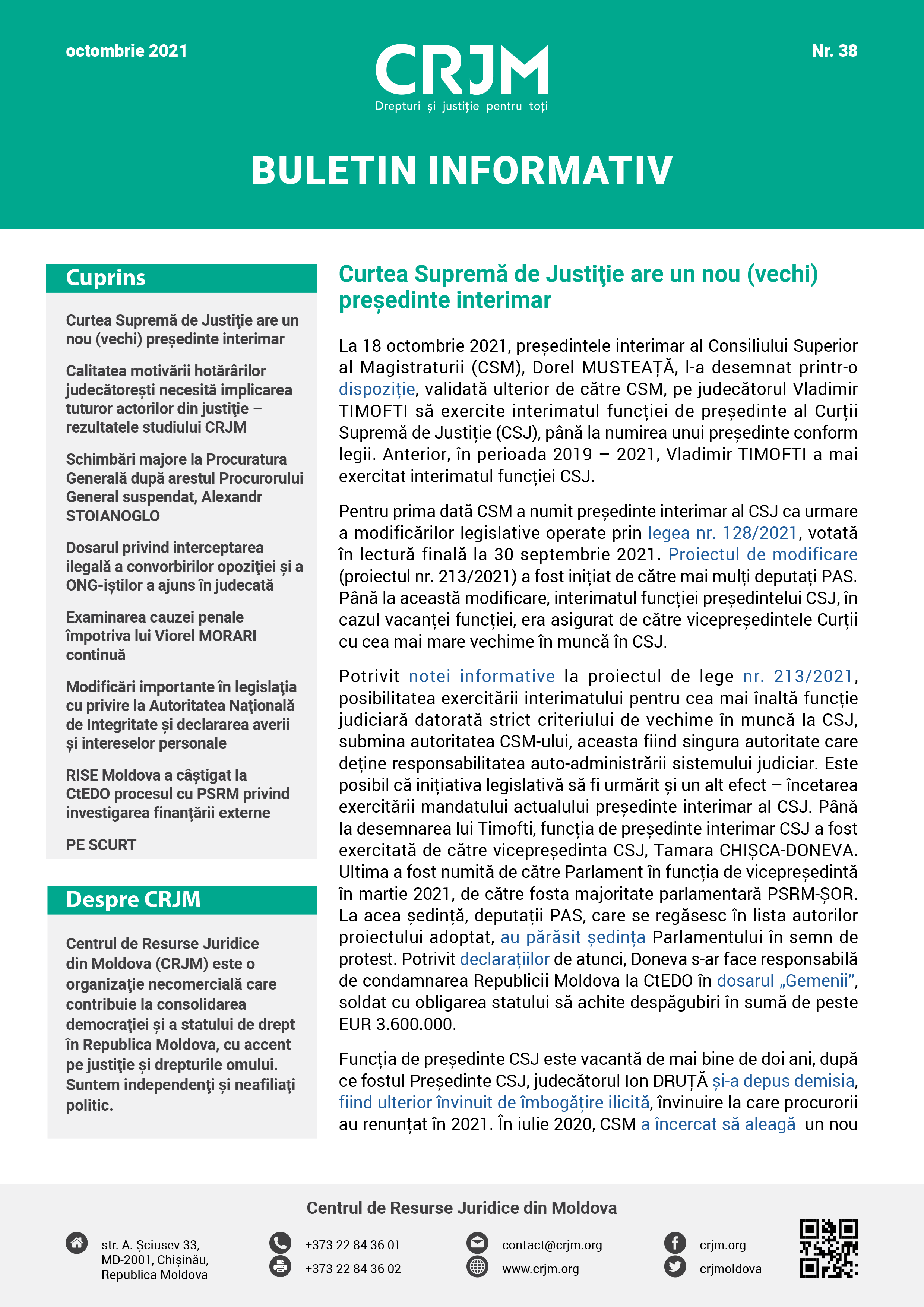 Buletin Informativ Nr. 38 (octombrie 2021) - CRJM
