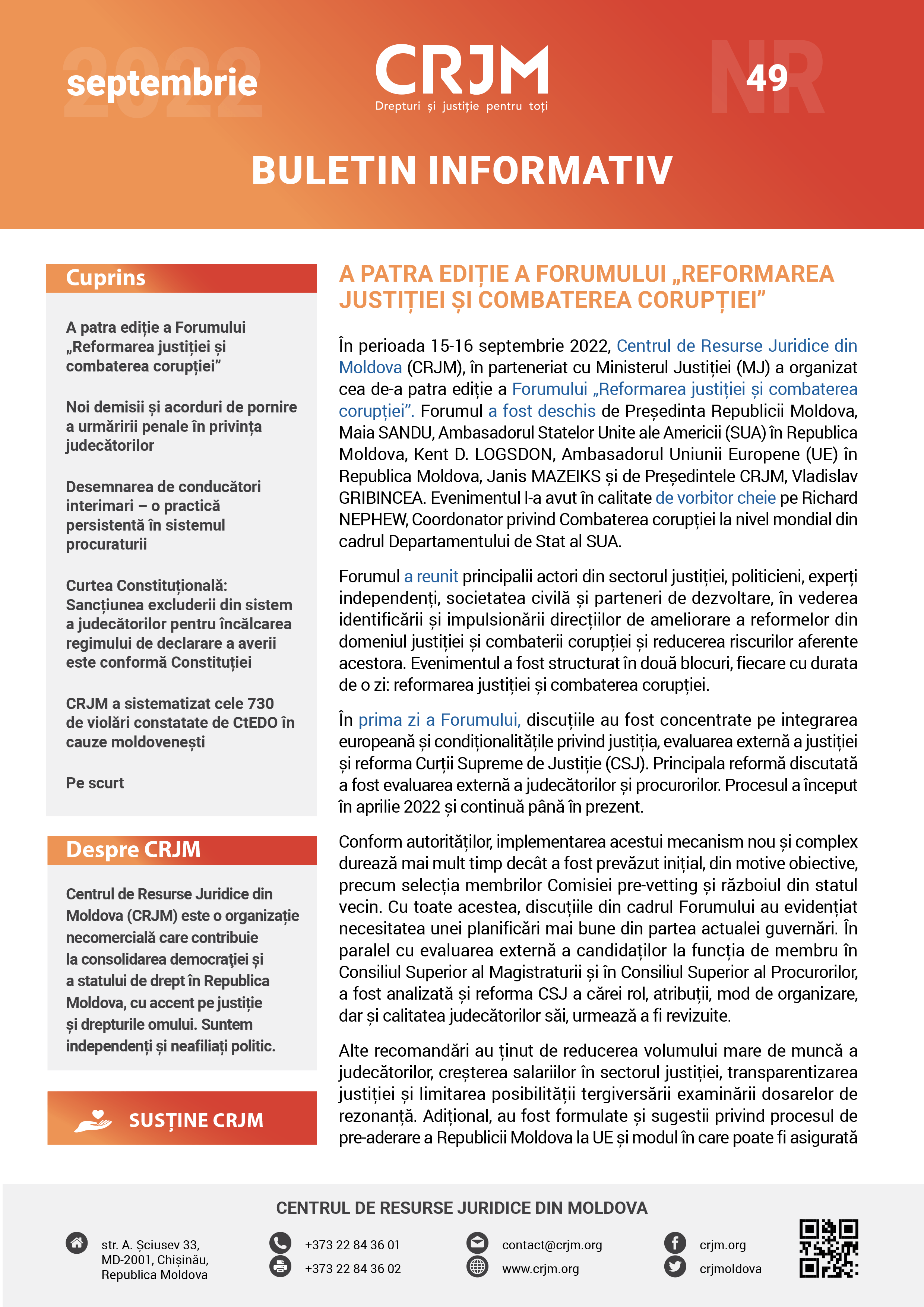 Buletin Informativ nr. 49 (septembrie 2022) - CRJM