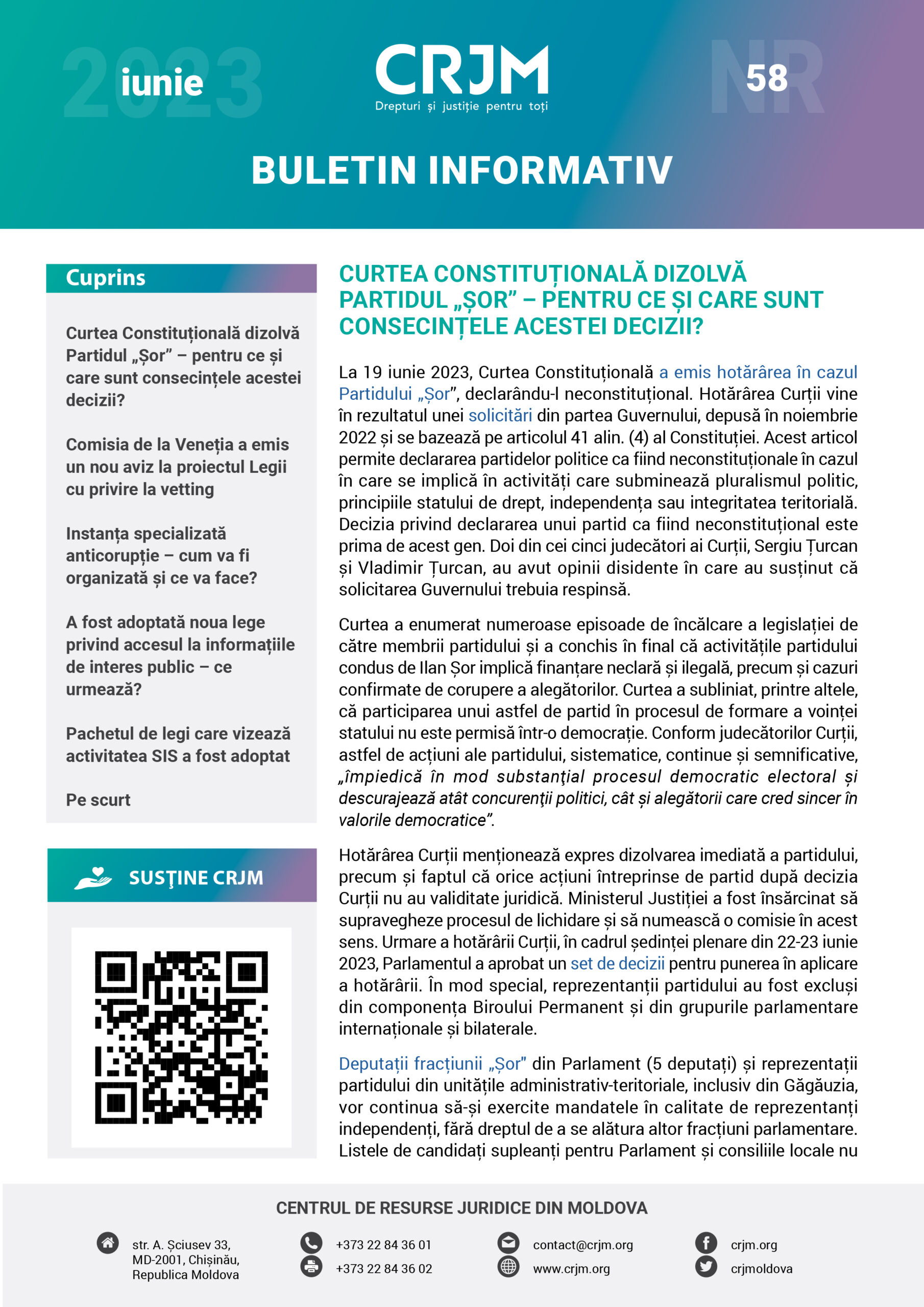 Buletinul informativ nr. 58 (iunie 2023) - CRJM